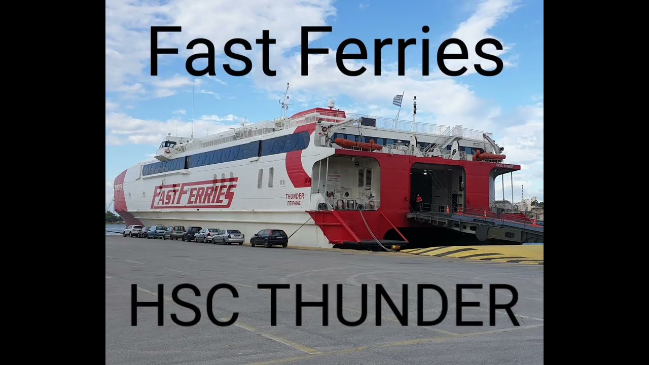 Fast Ferries HSC THUNDER; very rough Aegean Sea crossing Piraeus Greece ...