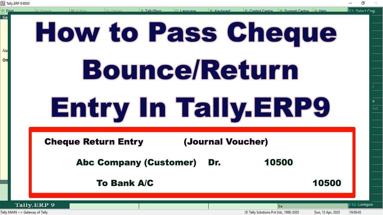 How To Pass Cheque Return Entry In Tally Erp9 Youtube