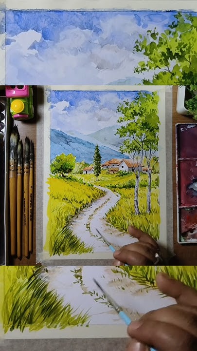 water colour landscape #drawing #painting #tutorial - YouTube