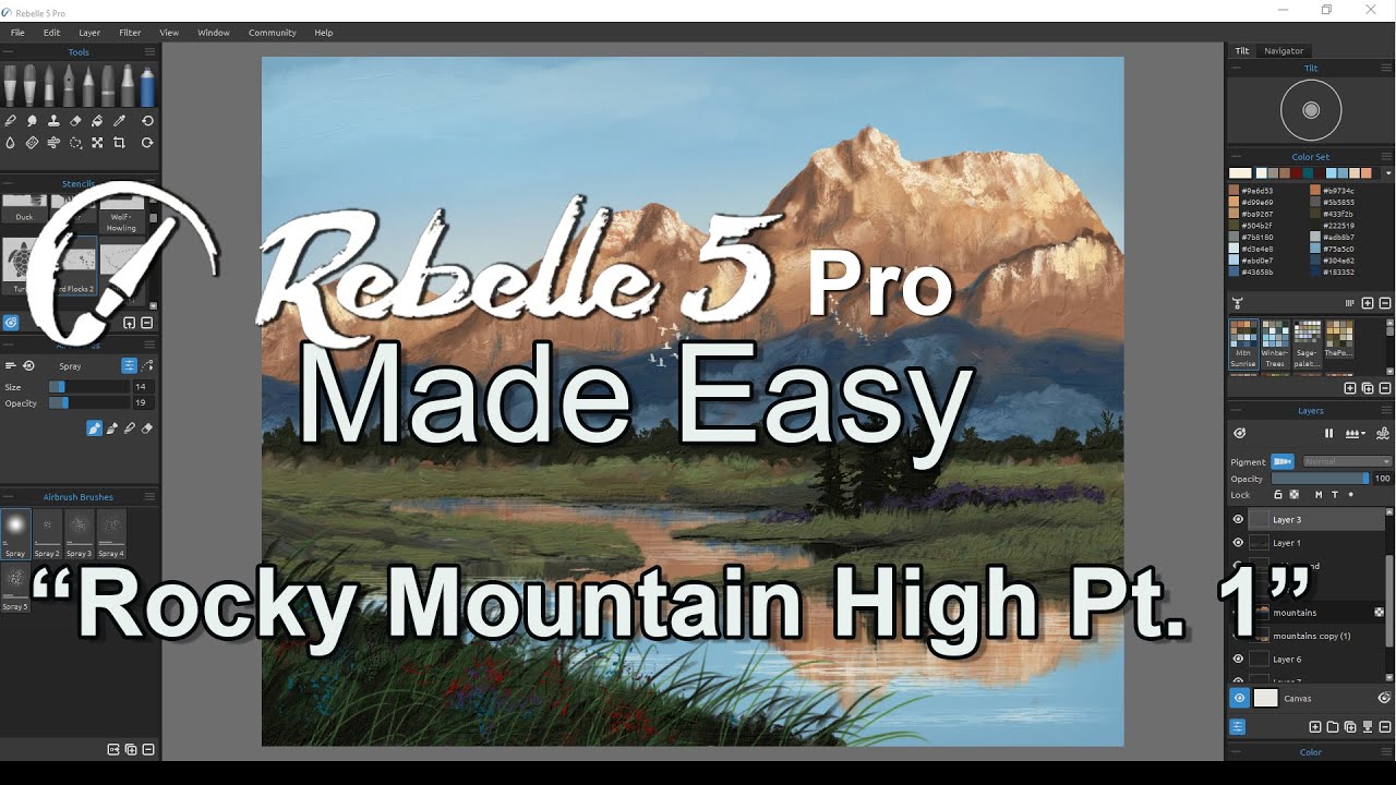 REBELLE 5 Tutorial LEARN DIGITAL PAINTING: "Rocky Mountain High" PART 1 ...