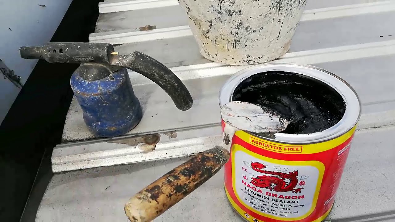 tambal talang air bocor gunakan aspal - YouTube