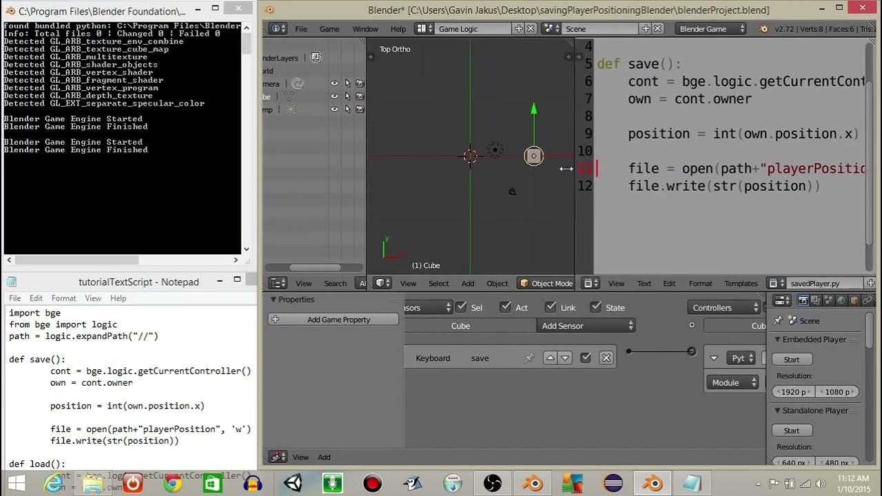 UPBGE - Saving Loading Player Position Python - YouTube
