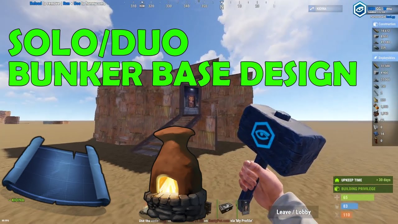 RUST SOLO/DUO BUNKER BASE DESIGN - YouTube