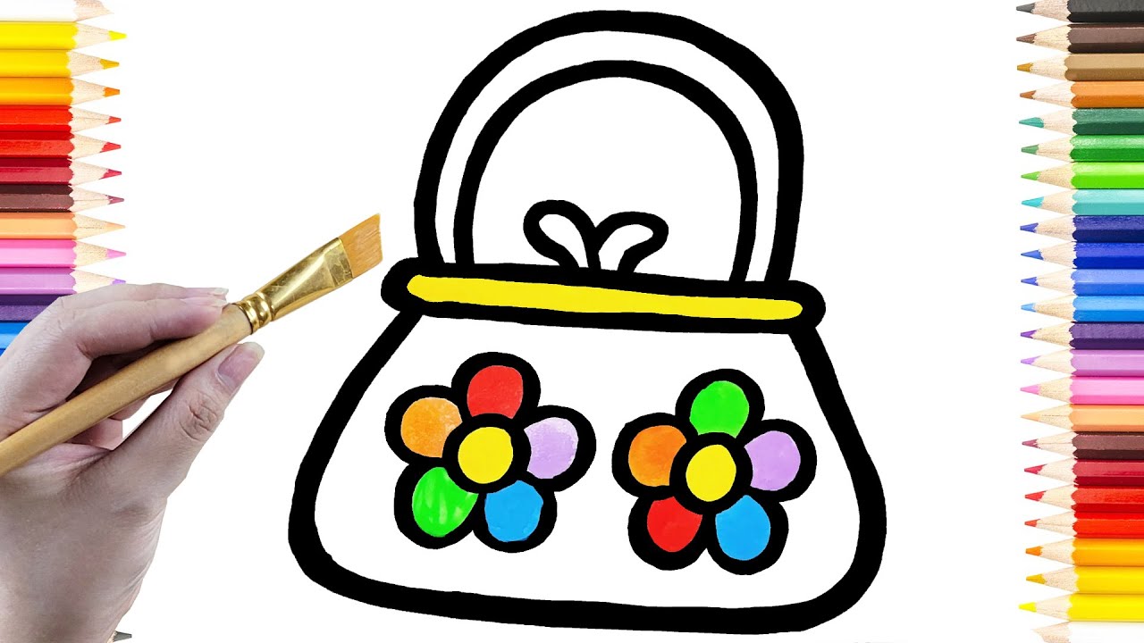 Flower Handbag Drawing, Coloring, Painting for Girl, Easy Drawing ...