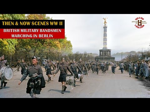 BRITISH MILITARY BANDSMEN MARCHING IN BERLIN