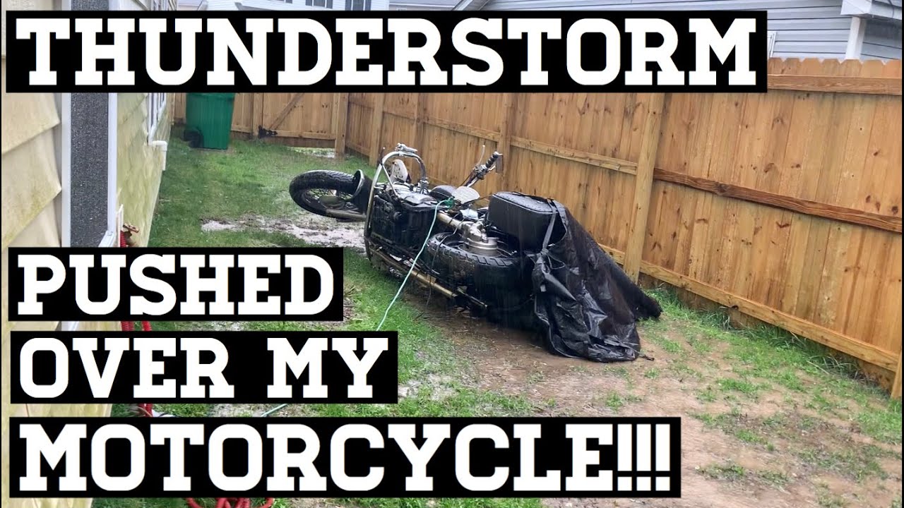 MOTORCYCLE FALLS OVER DURING STORM! Motorcycle knocked over by crazy ...