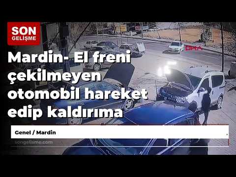 Mardin- El freni çekilmeyen otomobil hareket edip kaldırıma çıktı, o anlar kamerada