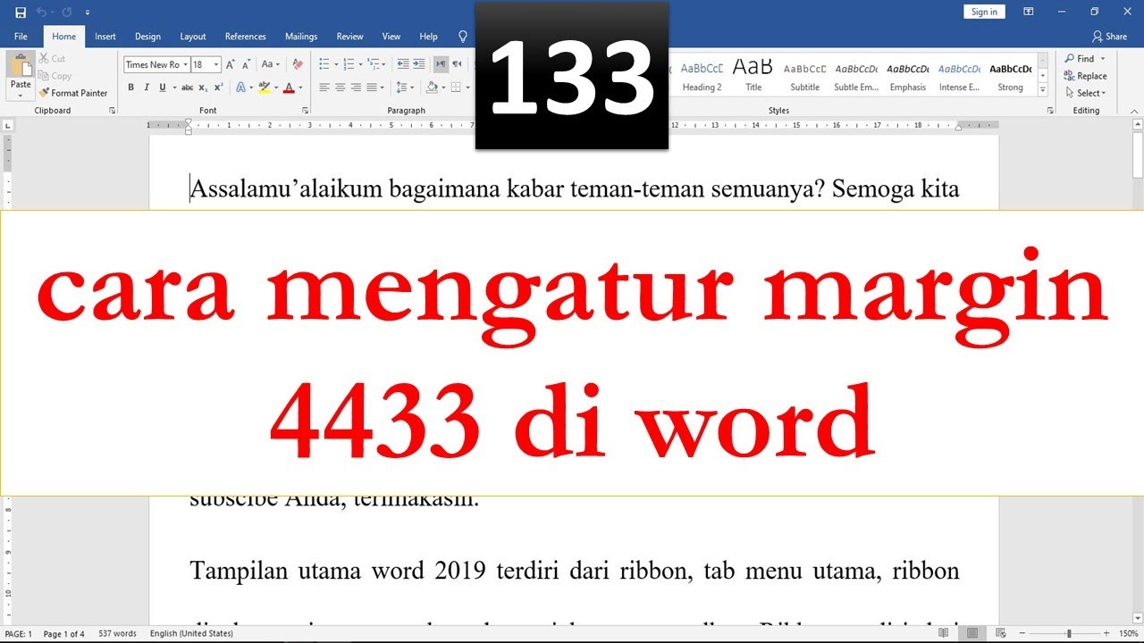 cara mengatur margin 4433 di word - YouTube
