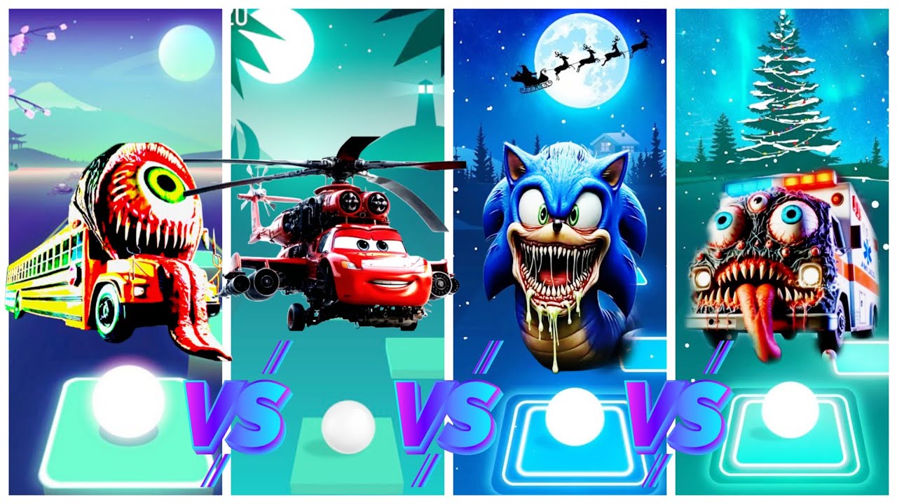 School Bus🆚 🚁MonsterHelicopter Grus Plan McQueen 🆚Sonic.EXE🆚 Mutaded 🚑 ...