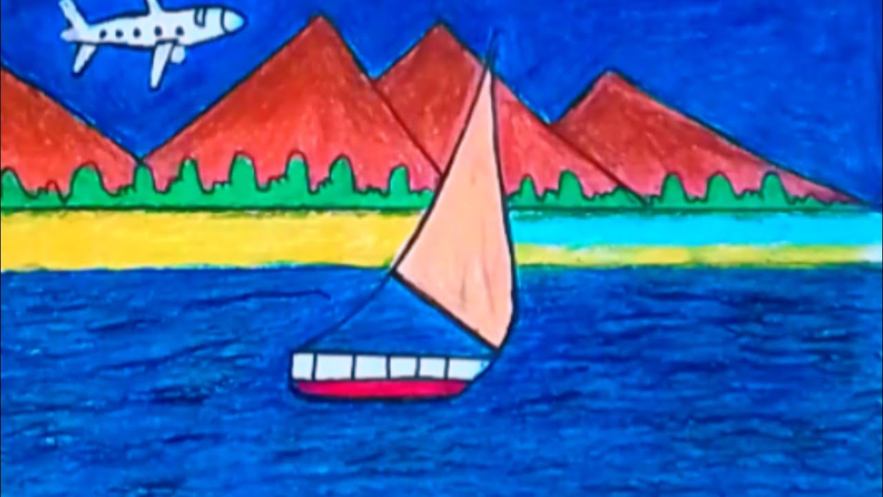 How to Draw Scenery of Nile River||Easy Nile River Drawing with ...