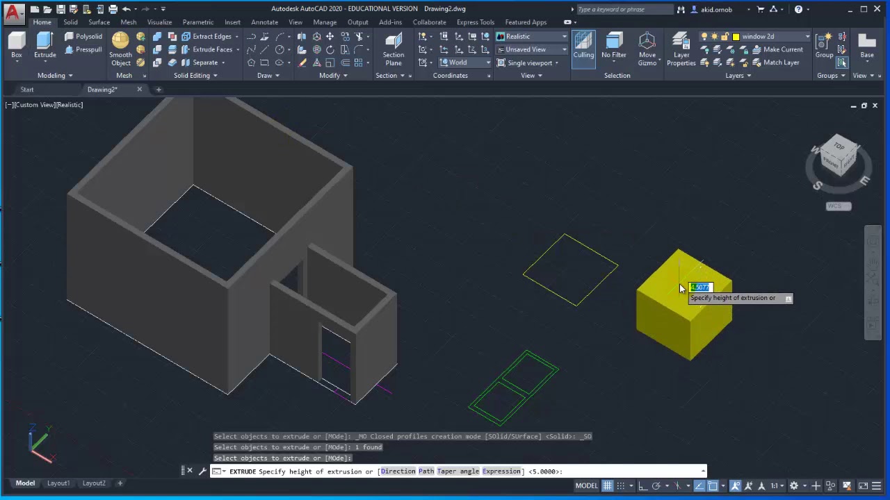 AutoCAD 2020 3D tutorial modeling a house - doors, windows part 1 (in ...