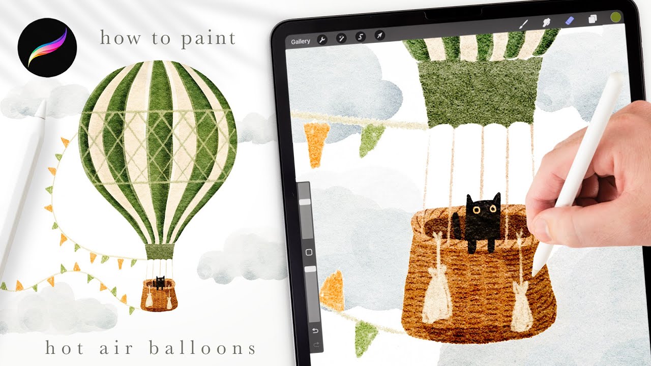 let's paint watercolor hot air balloons in procreate!! EASY Procreate tips and tricks for ...