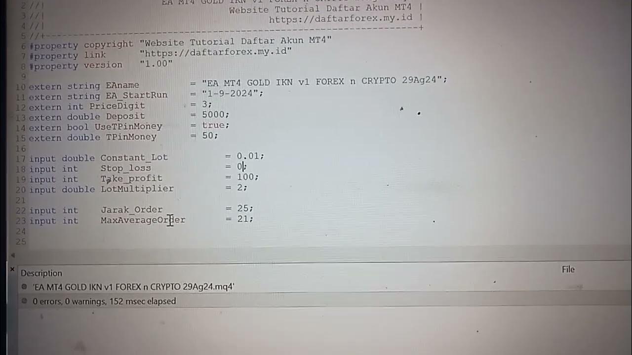 Coding Mql4 Variabel Input Robot EA MT4 Gold IKN v1 Forex n Crypto - YouTube