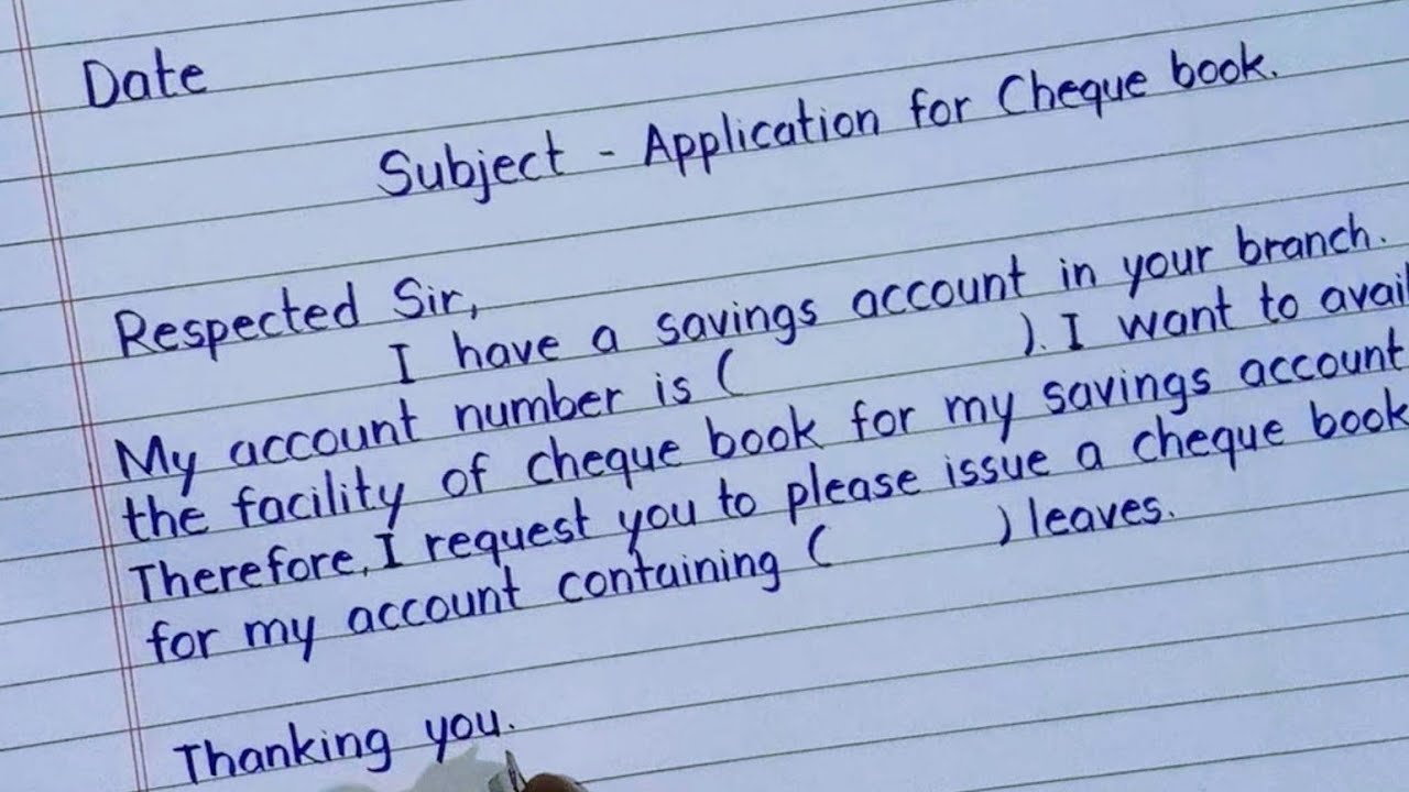 Application For Cheque Book || Application To Branch Manager For New ...