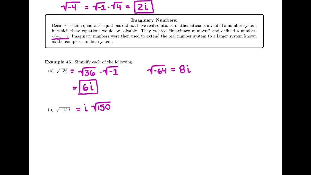 46. Simplifying Square Roots Using Imaginary Numbers - YouTube