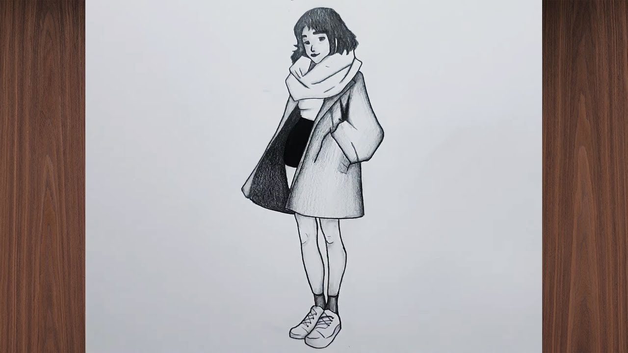 How to draw a girl drawing sketch / step by step drawing sketch - YouTube