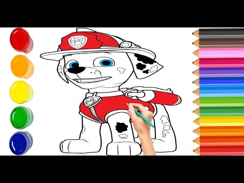 How to learn to draw and color marshall from paw patrol for kids ...
