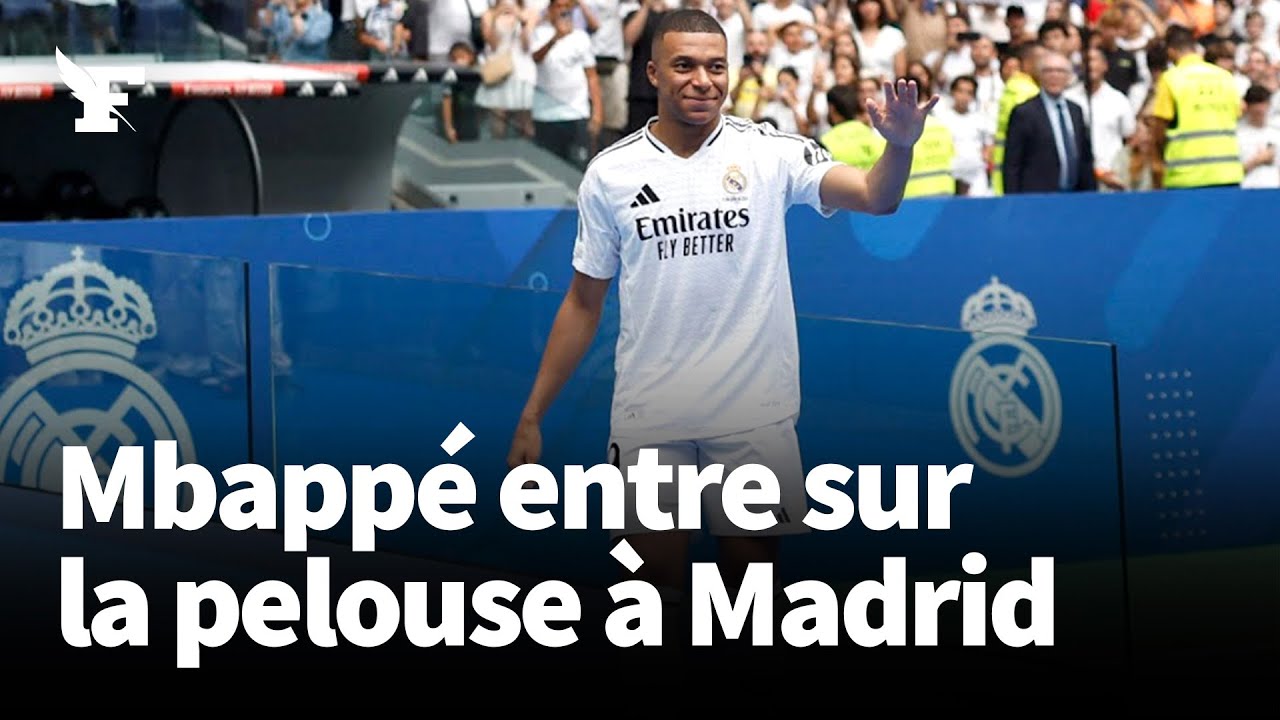 Real Madrid: Kylian Mbappé entre sur la pelouse du stade Santiago ...