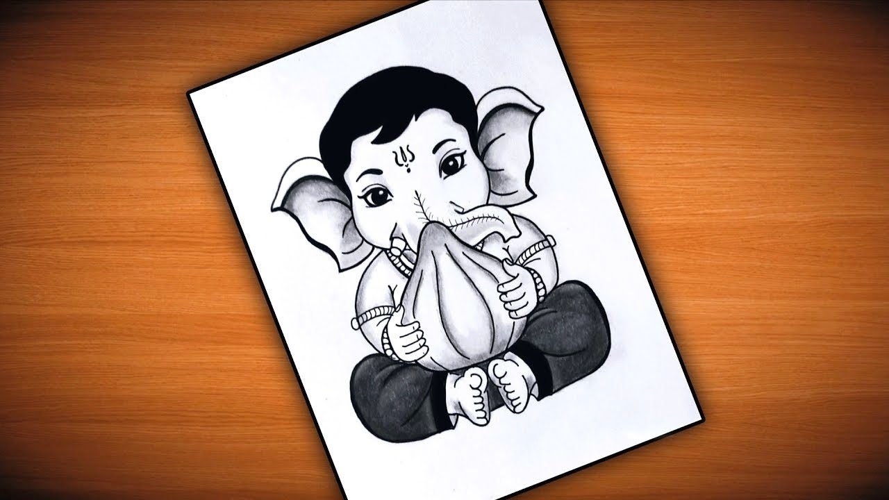 Cute Ganesha Drawing/Ganesh Chaturthi Special Art/How to draw Bal ...