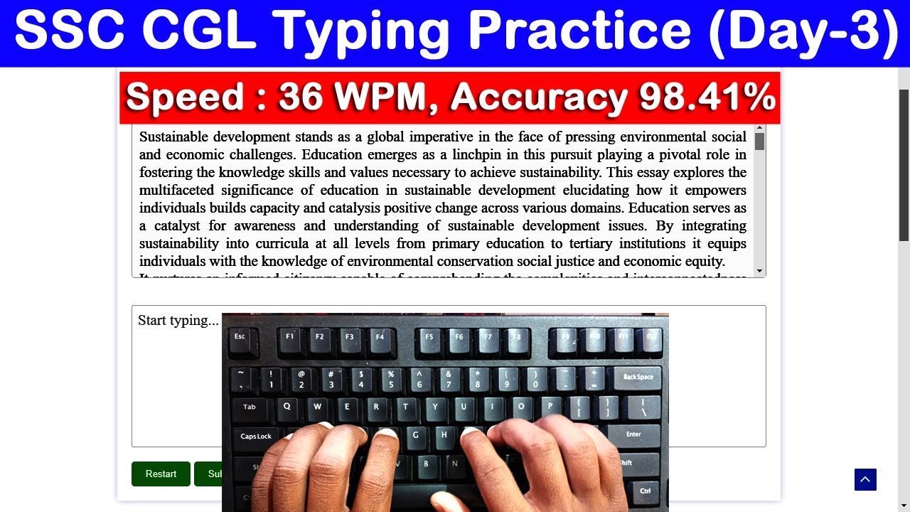 SSC CGL Typing Practice Day 3 | 36 WPM 😭Typing Speed with 98.41% ...