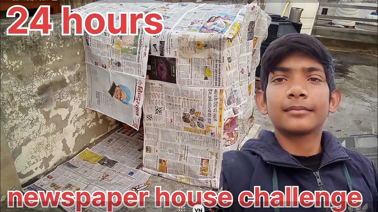 Newspaper house 📰 challenge | 24 hours Newspaper house survival ...