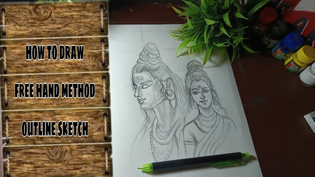Shiv Parvati ka outline sketch how to draw part-1 - YouTube