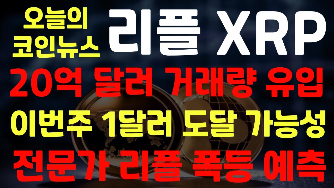 리플 20억 달러 거래량 유입 이번주 1달러 도달 가능성 폭등 예측 리플 리플전망 리플코인 리플소송 Sec