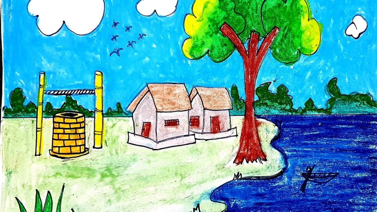 Easy Scenery Drawing Tutorial With Color Pencil. easy drawing tutorial ...
