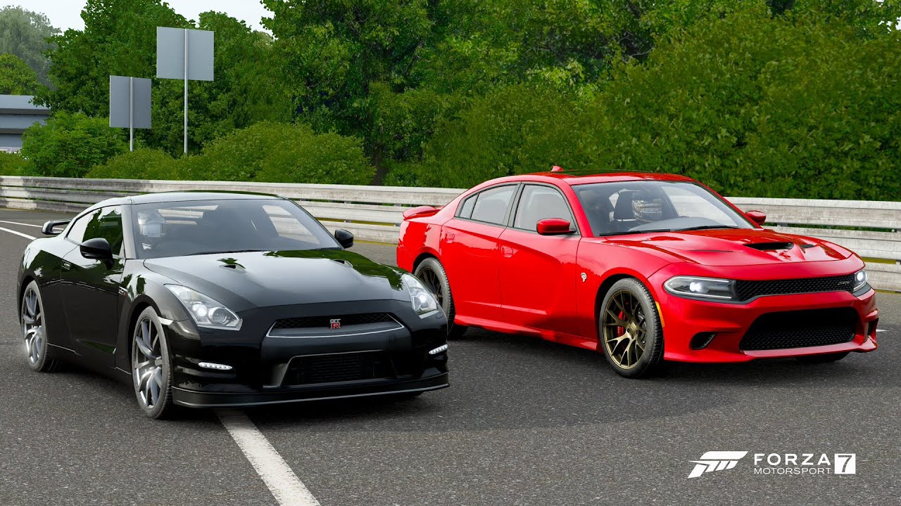 Forza 7 Drag race: Nissan GTR Black Edition vs Dodge Charger SRT ...