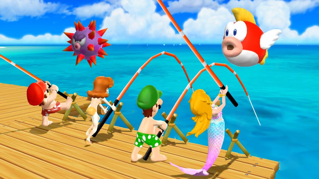 Mario Party 9 Minigames - Mermaid Peach Vs Mario Beach Vs Daisy Vs ...