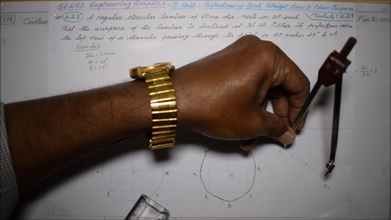 Projection of Circular Lamina inclined to HP & VP - M2.23 - Engineering ...