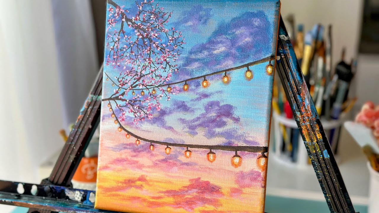 Sunset painting tutorial with acrylic/ how to paint sunset scenery ...