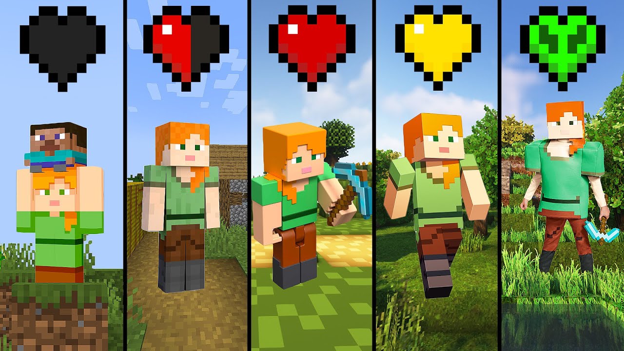 minecraft with different hearts - compilation - YouTube