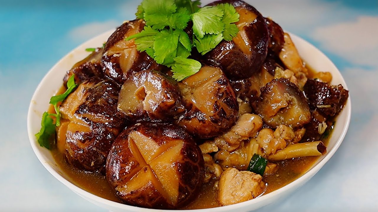 Braised Sea Cucumber, Shitake Mushrooms & Chicken, 海参香菇焖鸡肉 [CC Added ...