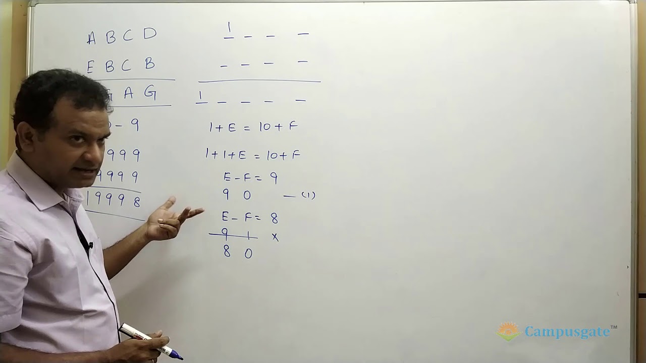 Cryptarithmetic question: ABCD + EBCB = AFGAG - YouTube