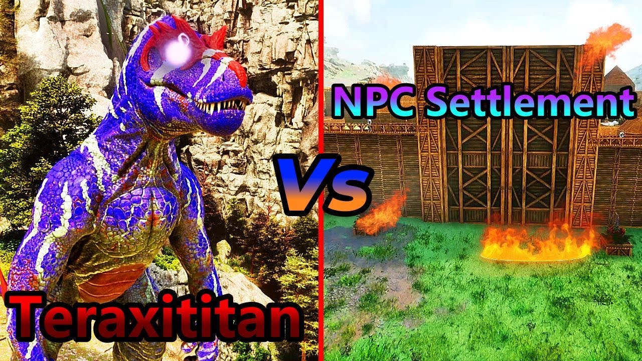 Kaiju Attack! | Teraxititan Vs NPC Settlement | Ark survival ascended ...