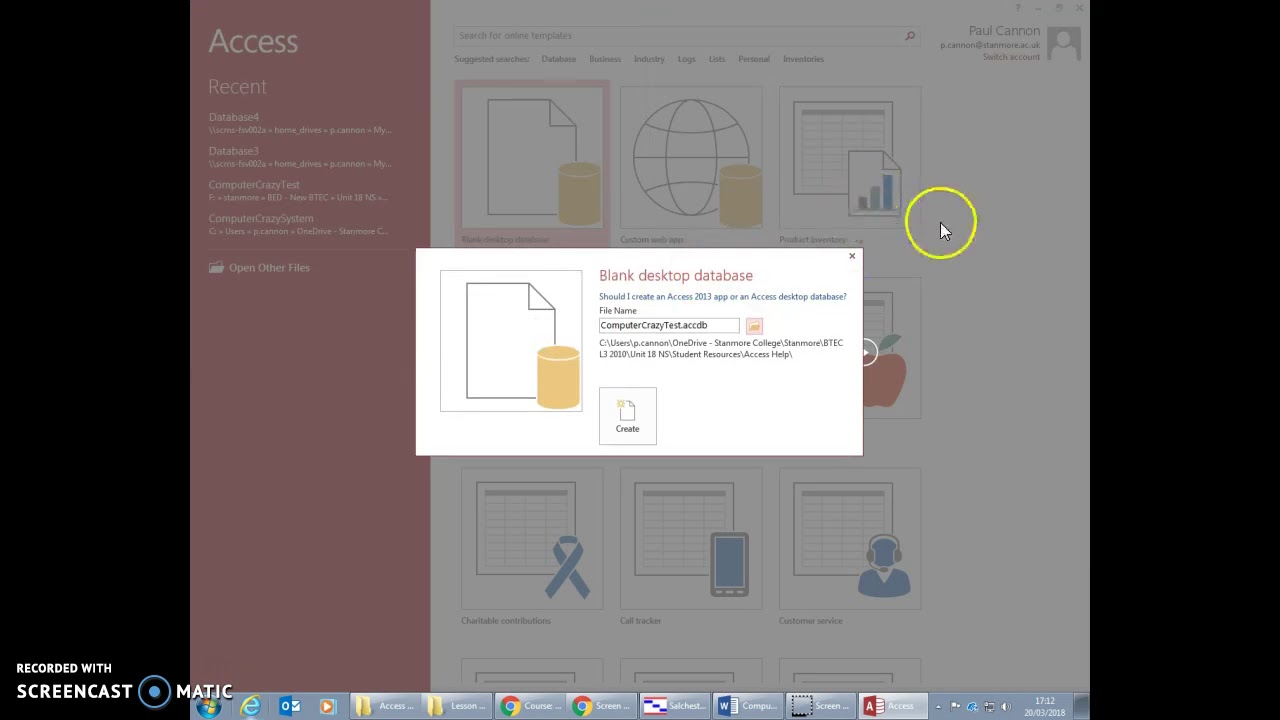 Access 1 - Creating The Databse - YouTube