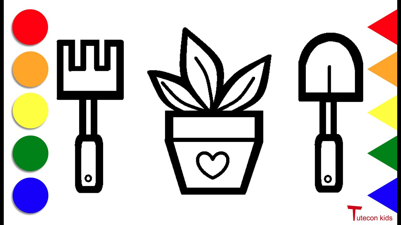 How to draw Gardening tools for kids | Tutecon Kids - YouTube
