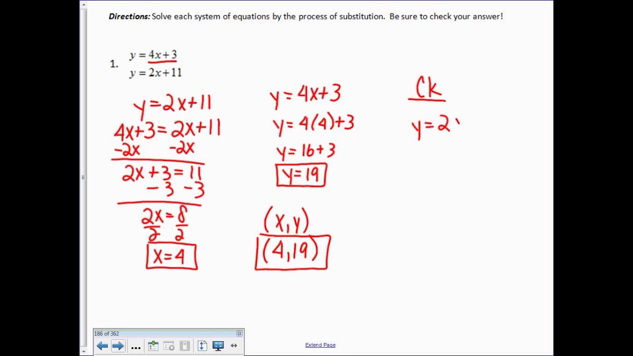 Algebra Substitution Method - YouTube
