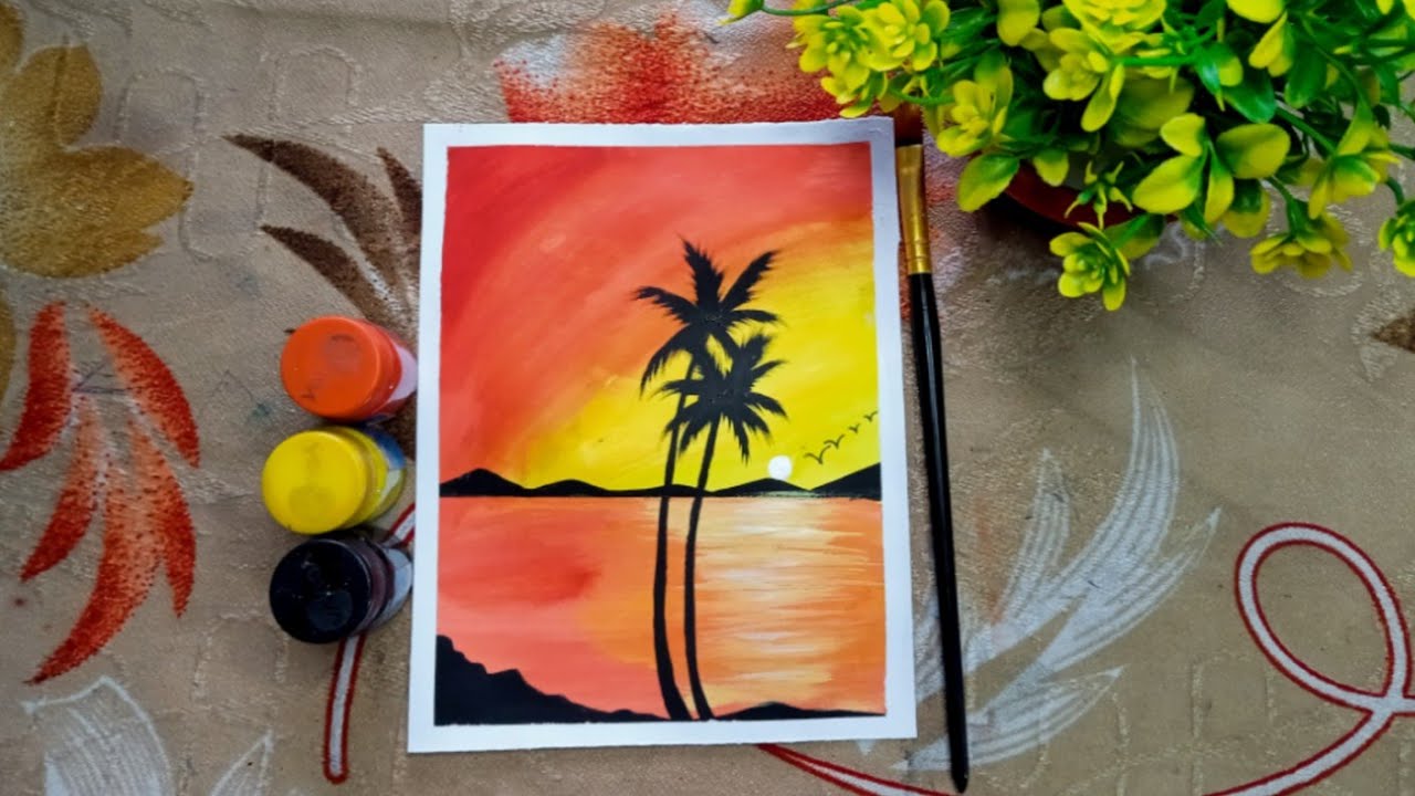 Sunset painting with poster colors🎨/ sunset🌅 drawing - YouTube