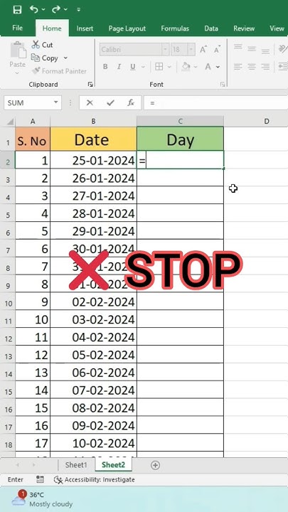 Convert Date into Day #shorts #excelfunction #excel #exceltips #exceltricks - YouTube