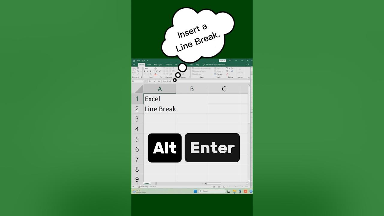 Insert a Line Break | Excel Line Break #exceltips #excellinebreak #linebreak - YouTube