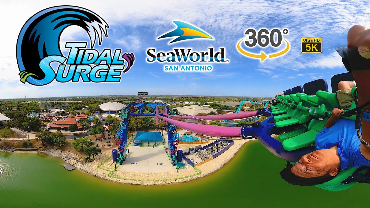 VR 360 5K Tidal Surge On Ride and Off Ride POV SeaWorld San Antonio ...