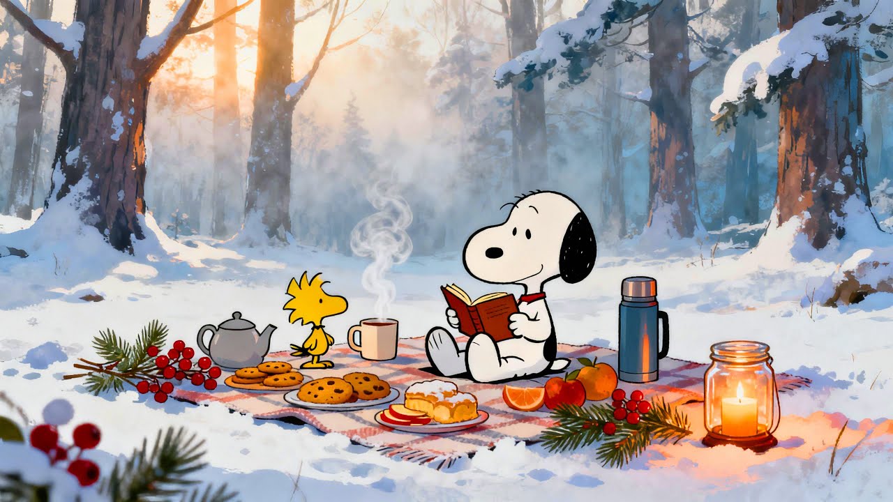 Snoopy Cozy Picnic 🍪 Chill Winter Vibes, Warm Candle & Smooth Jazz ...