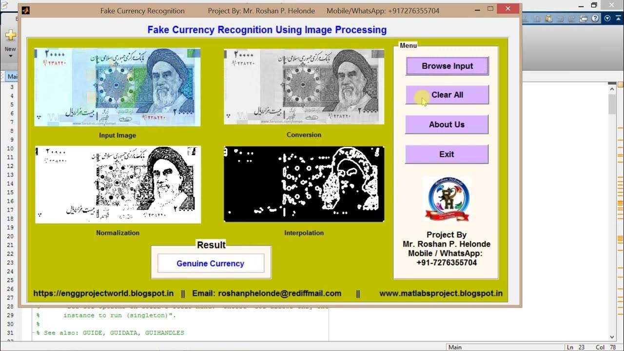 Fake Currency Detection Using Image Processing Matlab Project With Source Code Youtube