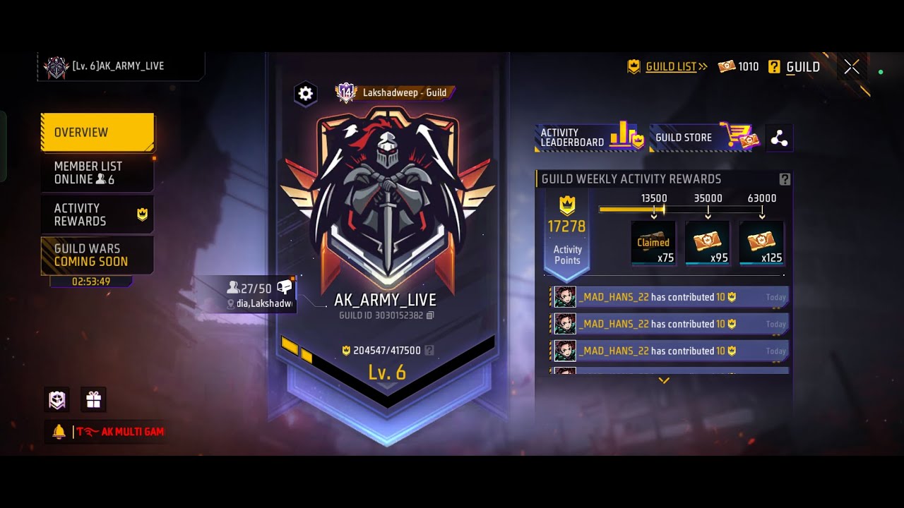 Need Player For Guild Checking Uid For Ak Army Live #fflive #freefire # ...