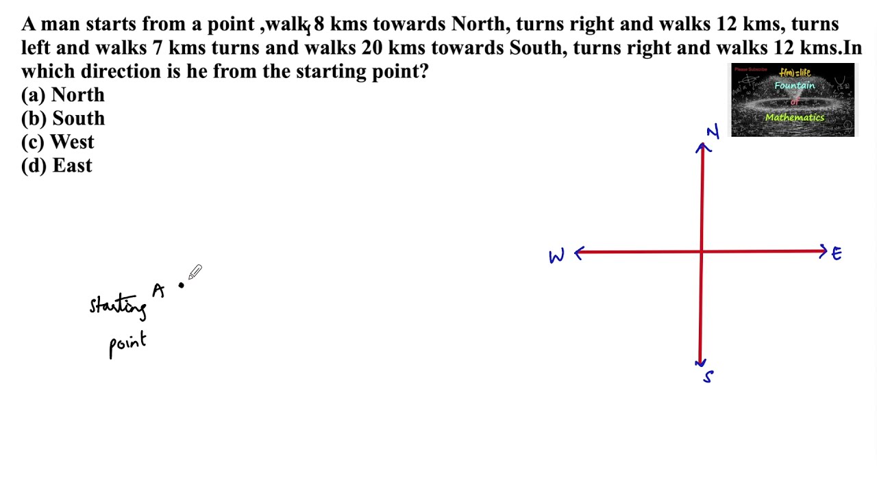 A man starts from a point ,walk 8 kms towards North, turns right and ...