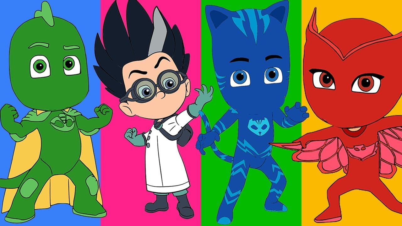 Nauka kolorów po angielsku z Pidżamersi, Kotboy, Luna, Gekson, kolory ...