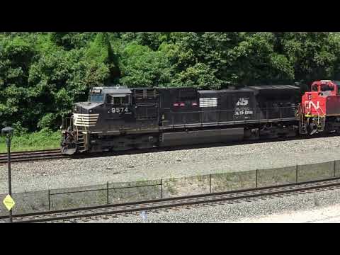 NS 9574 D9-40CW with CN 8846 SD70M-2 and NS 3645 ET44AC Oil Tank Freight Train in Raleigh, NC ...