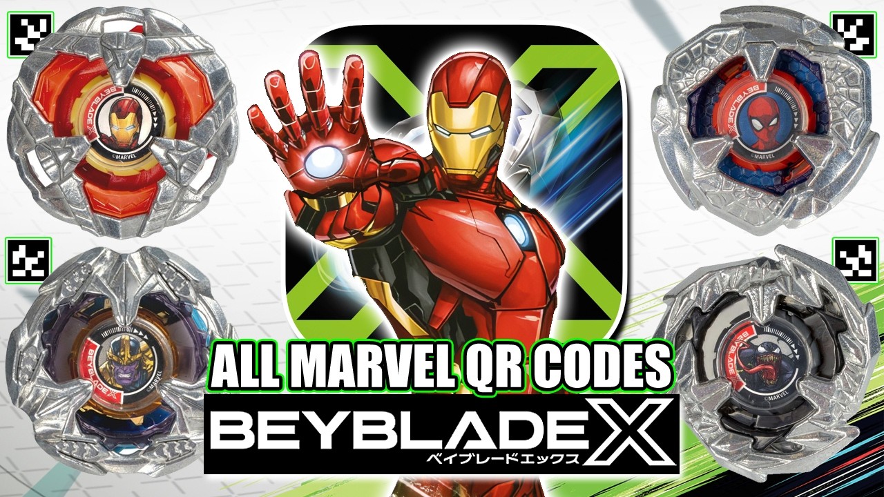 ALL 4 MARVEL COLLAB BEYBLADE X QR CODES Hasbro Beyblade X App - YouTube